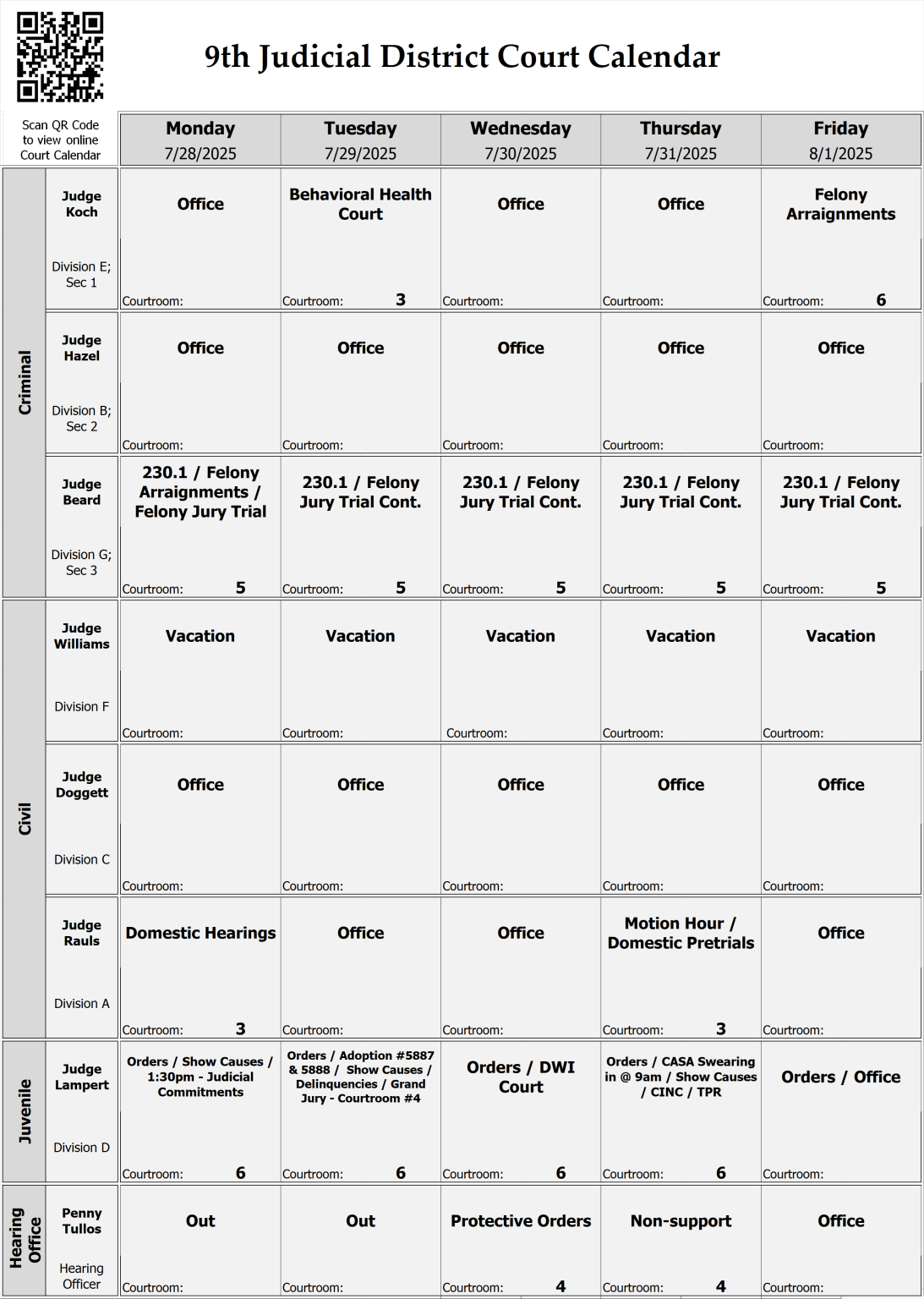 Court Calendar & Dockets – 9th Judicial District Court